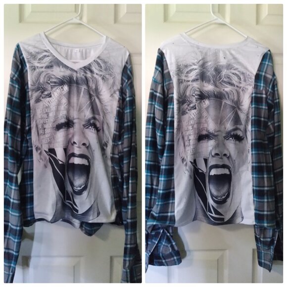 Tops | Upcycled Reworked Flannel Shirt W Custom Pink Shirt Sewn In The ...